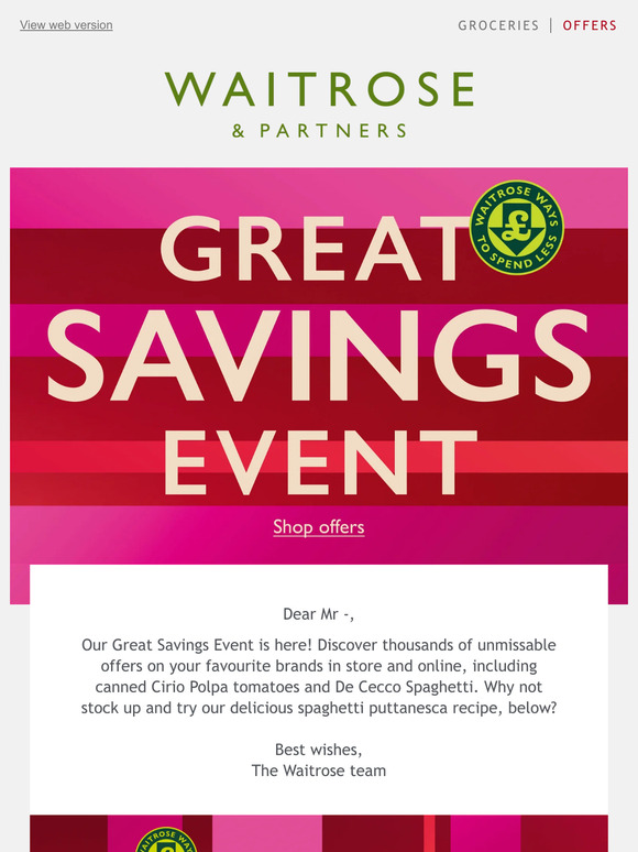 Waitrose: Spend less on your favourite brands with our Great Savings ...