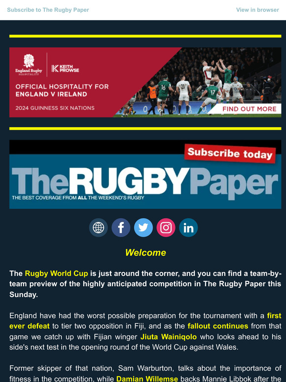 The Rugby Paper: OUT SUNDAY: RUGBY WORLD CUP PREVIEW EDITION / NATIONAL ...