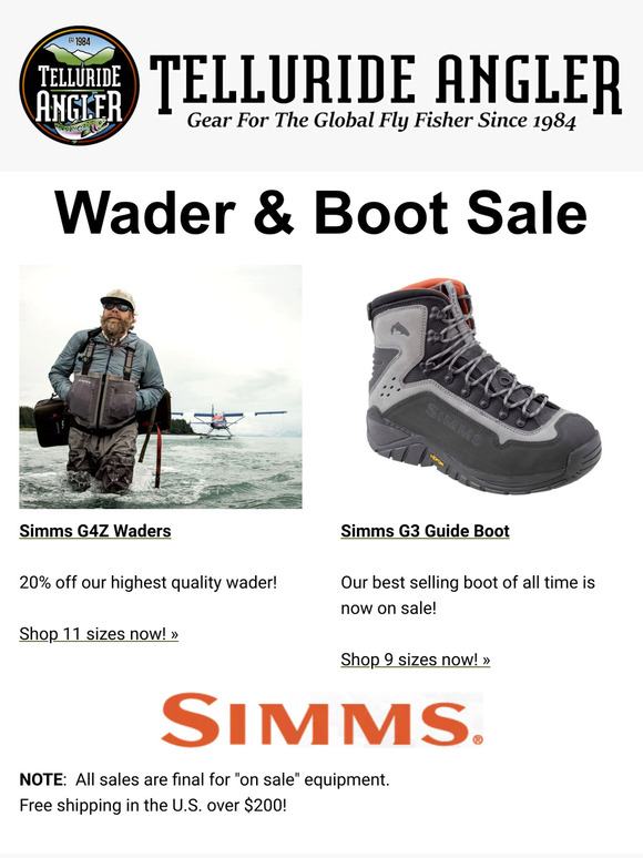Telluride Angler: Simms G4Z Waders and G3 Guide Boots on sale! | Milled