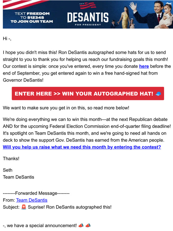 Ron DeSantis: FWD: 🚨 Suprise! Ron DeSantis autographed this! | Milled