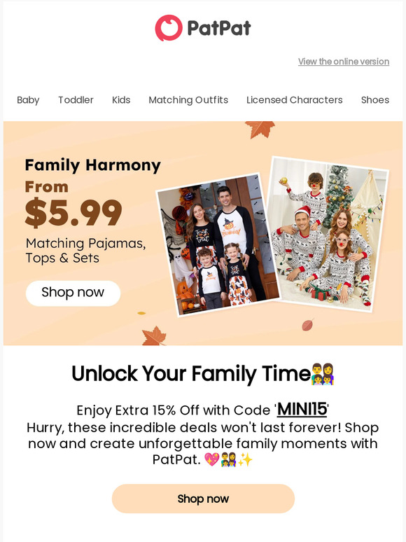 PatPat: Hello, September!! Here's the deal: Family Matching Just From ...