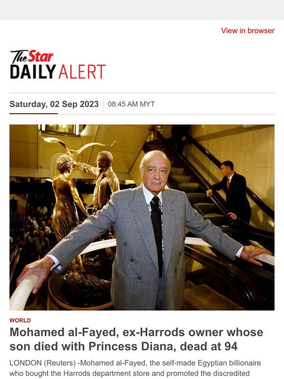 The Star: Mohamed al-Fayed, ex-Harrods owner whose son died with ...