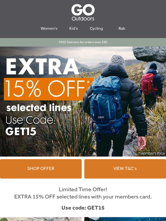 Go Outdoors: EXTRA 15% OFF Selected Lines | Milled