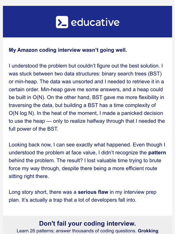 Educative (US): Why I failed my Amazon coding interview (don’t make the same mistake) | Milled