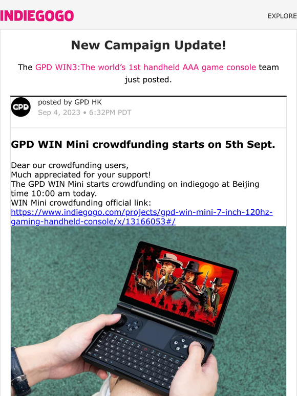 Indiegogo: 📢 Update #52 from GPD WIN3:The world’s 1st handheld AAA game ...