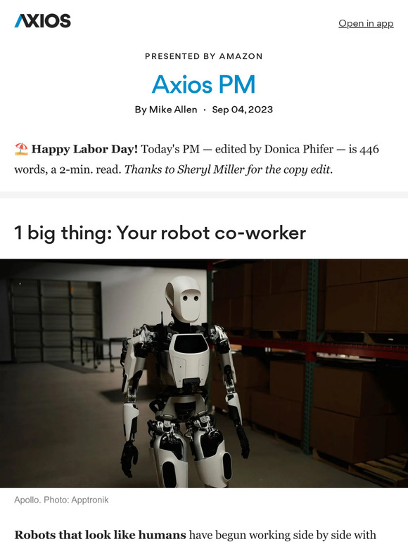 Axios: 🤖 Axios PM: Your new co-worker | Milled