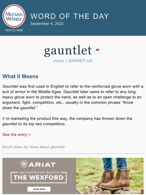 Merriam-Webster: Gauntlet - plus, Etymologies for Every Day of the Week ...