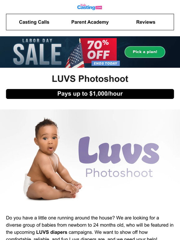 KidsCasting: LUVS diapers modeling job! | Milled