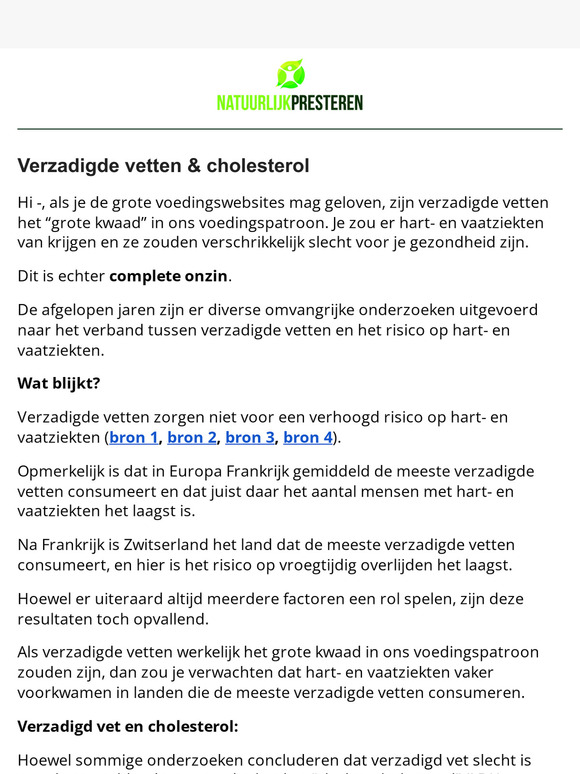 Natuurlijk Presteren: Je hoeft verzadigd vet niet te vermijden. (dit is ...