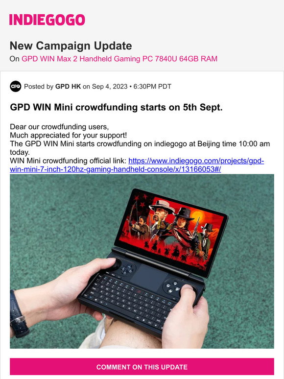 Indiegogo: 📢 Update #67 from GPD WIN Max 2 Handheld Gaming PC 7840U ...