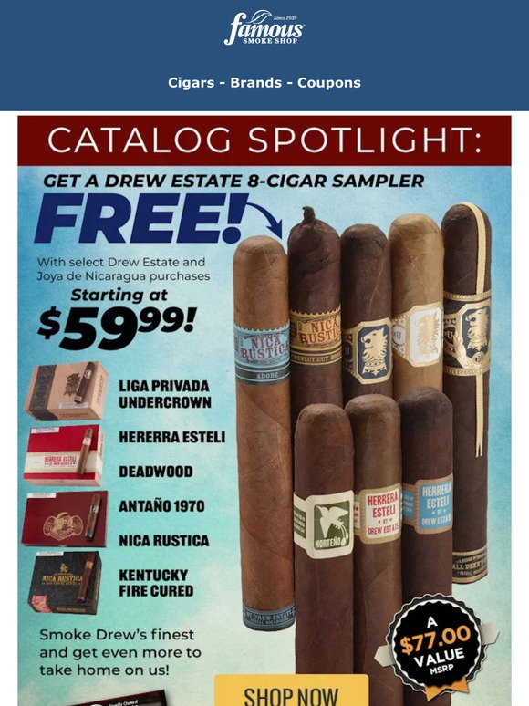 Famous Smoke Shop: Drew Estate has 8 free cigars for you. | Milled