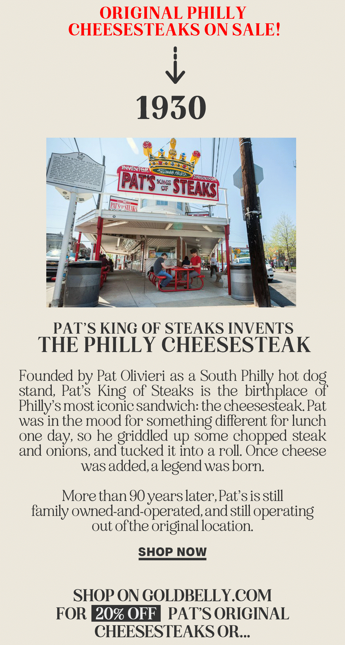 Goldbelly: SALE! Pat’s Original Philly Cheesesteaks | Milled