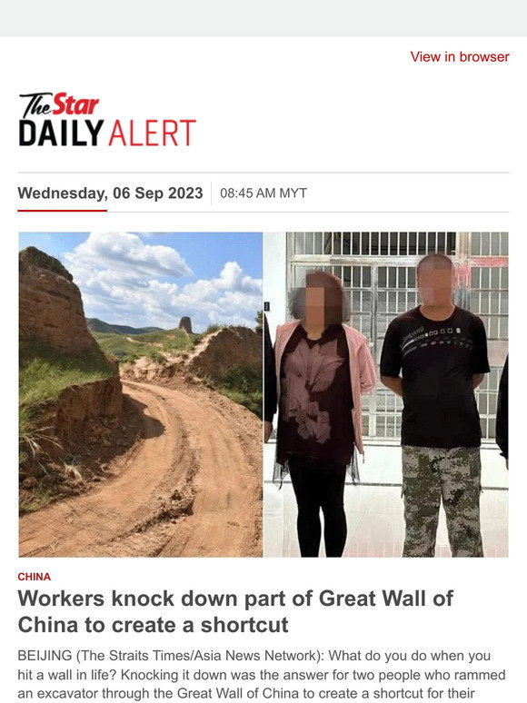 The Star: Workers knock down part of Great Wall of China to create a ...