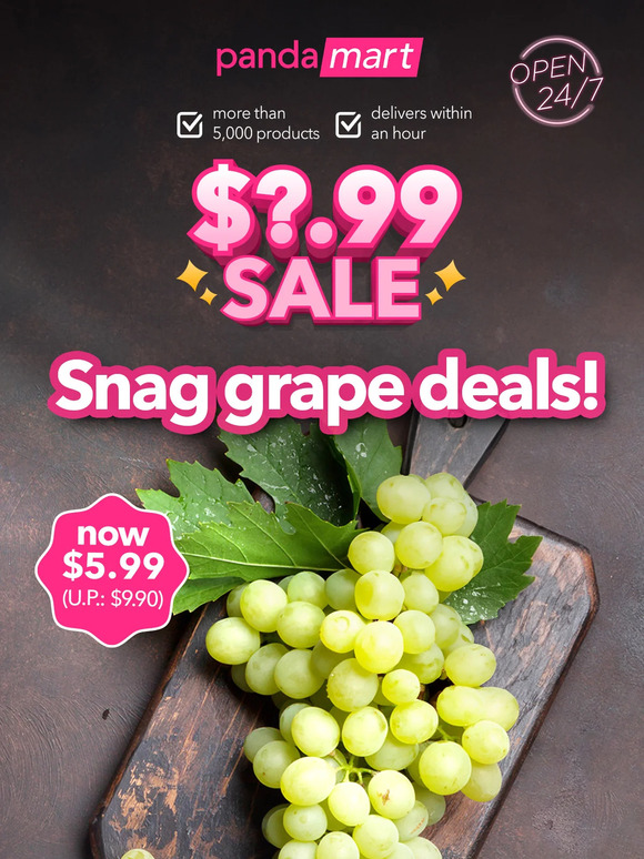 Foodpanda: pandamart $?.99 sale: 39% off USA green seedless grapes 🤯 ...