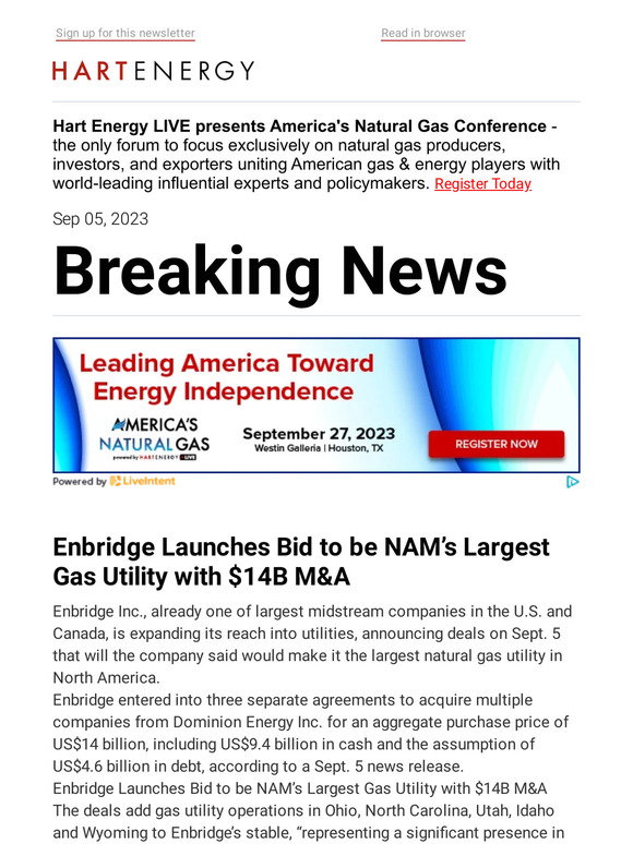 Hart Energy: Breaking News: Enbridge Launches Bid to be NAM’s Largest ...