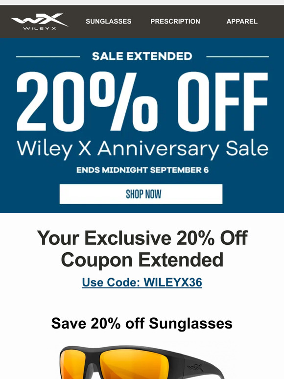 Wiley X: Your Exclusive 20% Coupon Extended | Milled