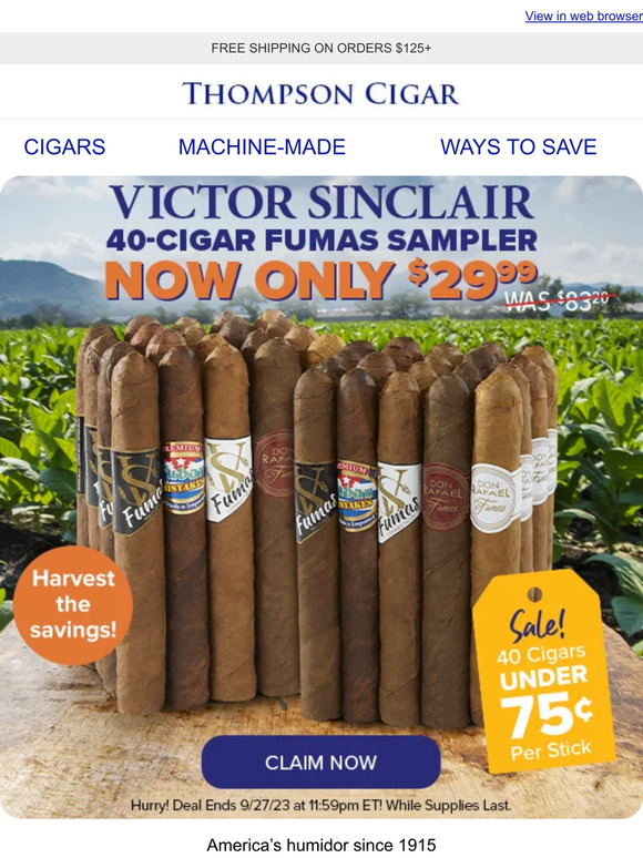 Thompson Cigar: 40-Cigar Sampler Under 75¢/Stick | Milled