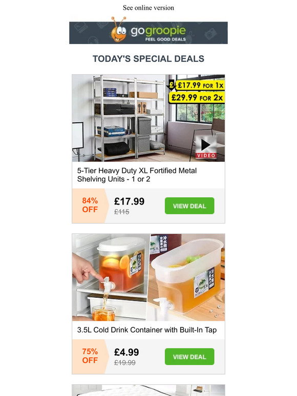 Go Groopie: NOW £17.99! 5-Tier Shelving Units | Drink Container & Tap £ ...