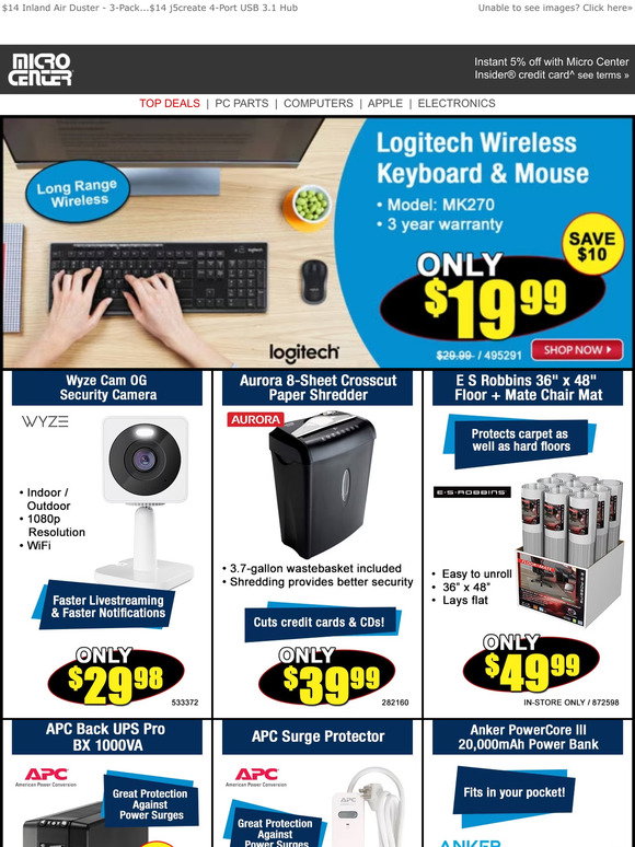 Micro Center: $19 Logitech Wireless Keyboard & Mouse! $9 USB Type-C ...