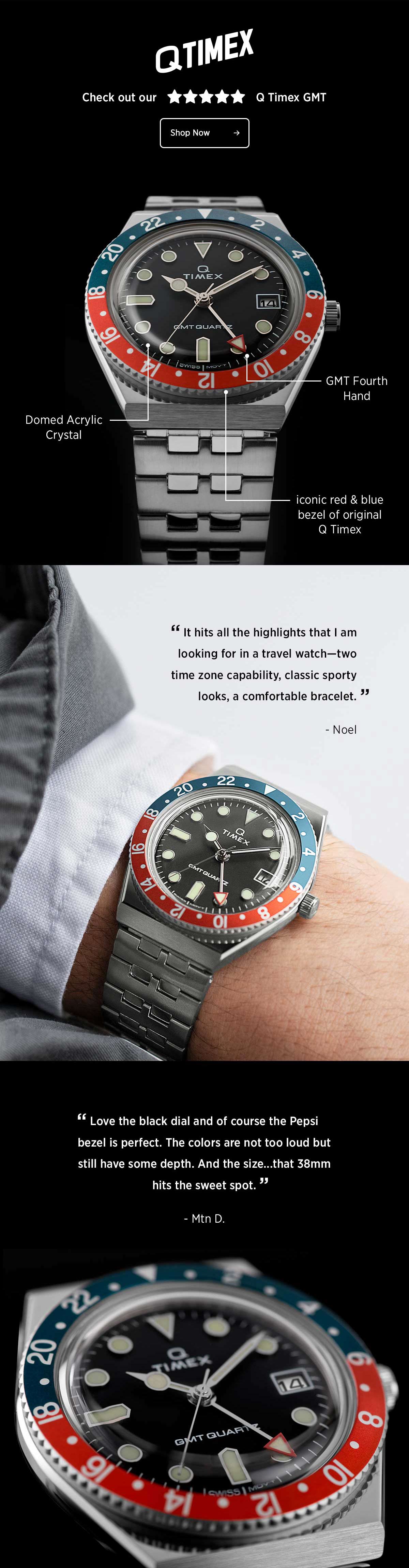 Timex: 5 Stars ⭐ Q Timex GMT | Milled