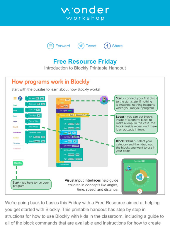Wonder Workshop: 📚 FRF: Intro to Blockly Printable! | Milled