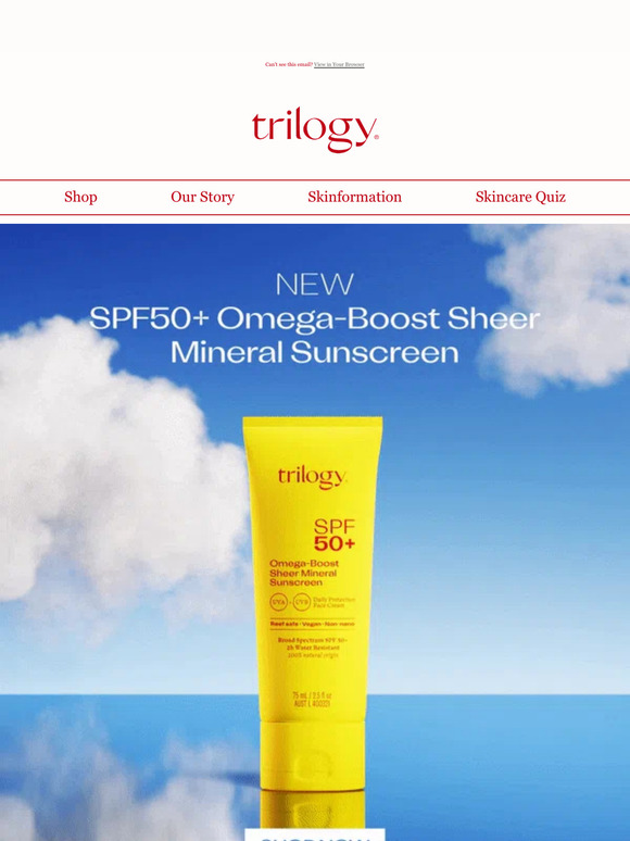 Trilogy: NEW SPF50+ Omega-Boost Sheer Mineral Sunscreen | Milled