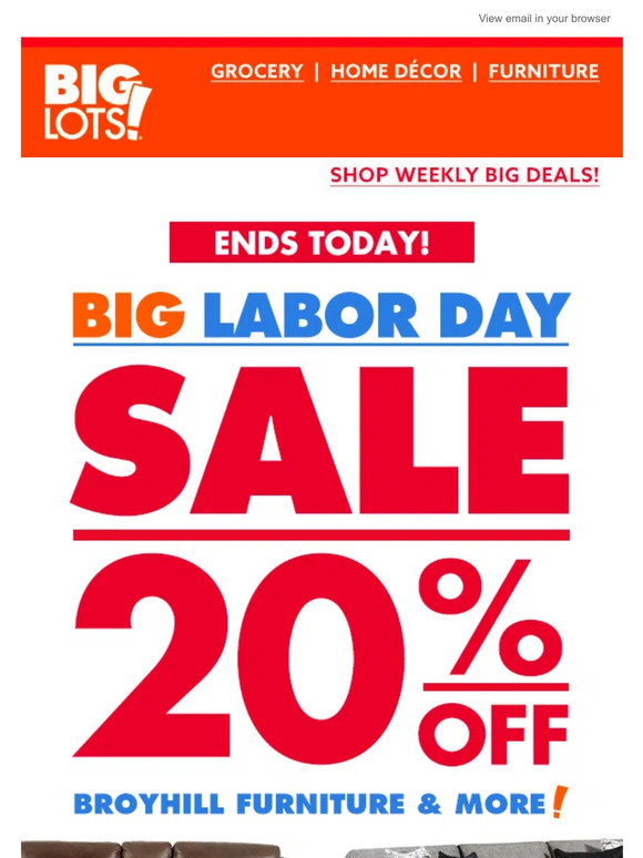Big Lots: LAST DAY for 20% OFF mattresses, indoor furniture, & more! ⏳ ...