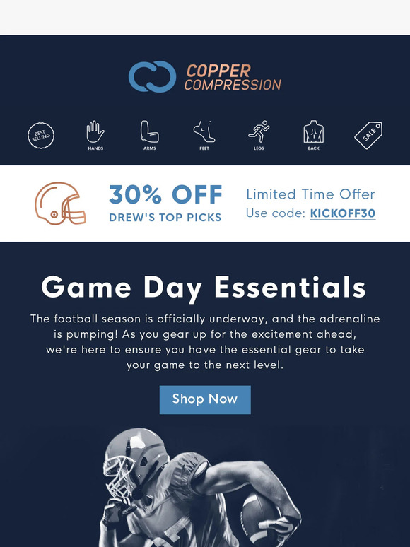 Copper Compression: Game On! 30% Off Football Essentials | Milled