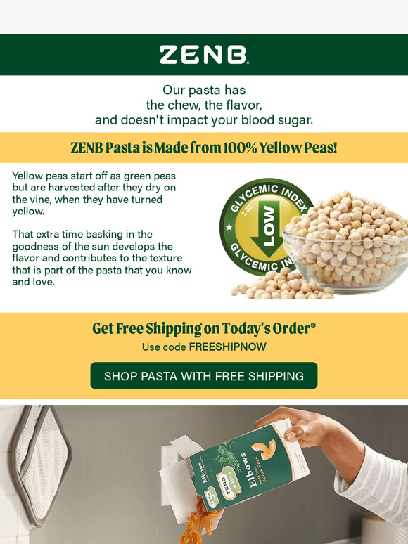 ZENB: Low Glycemic Index 🤝 ZENB Pasta, 100% Yellow Pea | Milled