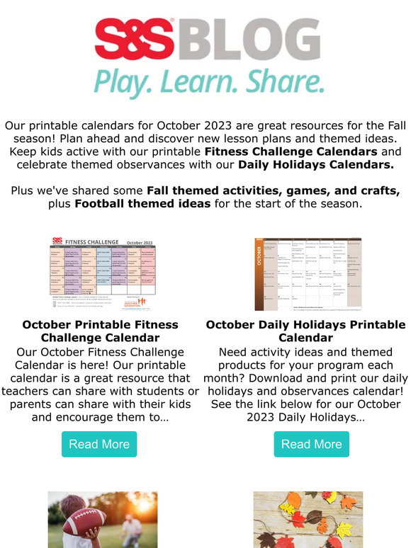 S&S Worldwide: October Printable Calendars + Fall Themed Activity ...