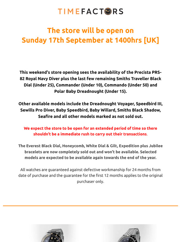 Precista: Time Factors Store Opening Sunday 17th September 2023 - Last ...