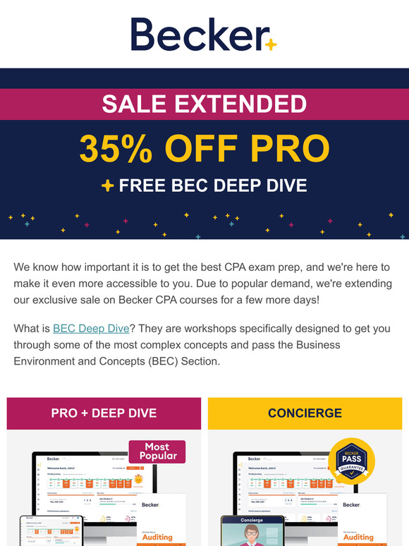 Becker: Good news! We've extended our Becker CPA sale for you | Milled