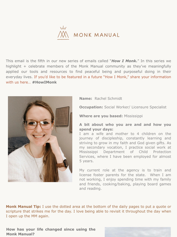 Monk Manual: How I Monk #5 - Rachel's Story | Milled