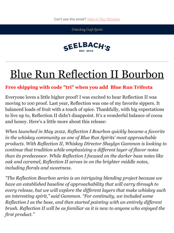 Seelbachs: Blue Run Reflection Bourbon II Now Available!🦋🥃 | Milled