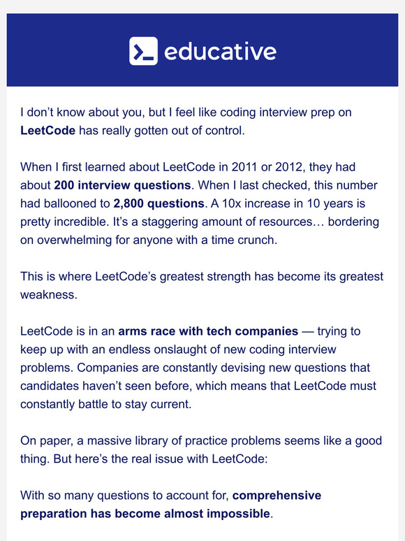 Educative: Let's talk about the LeetCode arms race. | Milled