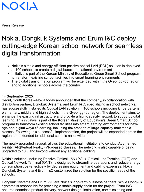 Nokia Health: Nokia, Dongkuk Systems and Erum I&C deploy cutting-edge ...