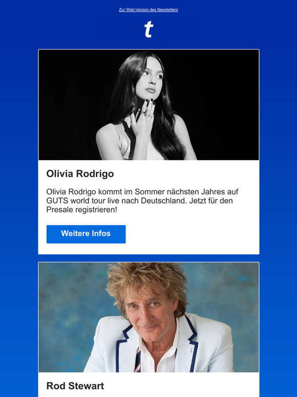 Ticketmaster: Olivia Rodrigo | Rod Stewart | Simple Minds | Keane u.v.m ...