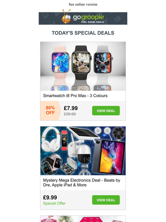 Go Groopie: i8 Pro Max Smartwatch £7.99 | Barbie Advent Calendar £9.99 ...