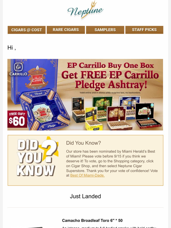 Neptune Cigar: EP Carrillo Buy One Box Get FREE EP Carrillo Pledge ...