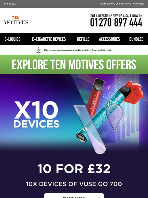 Ten Motives: 10X Devices of Vuse Go 700, 10 For £32 | Milled