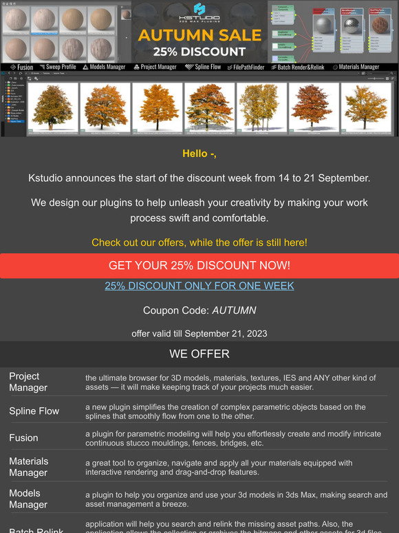 Kstudio: Autumn Sale for Kstudio - 3D Plugins | Milled