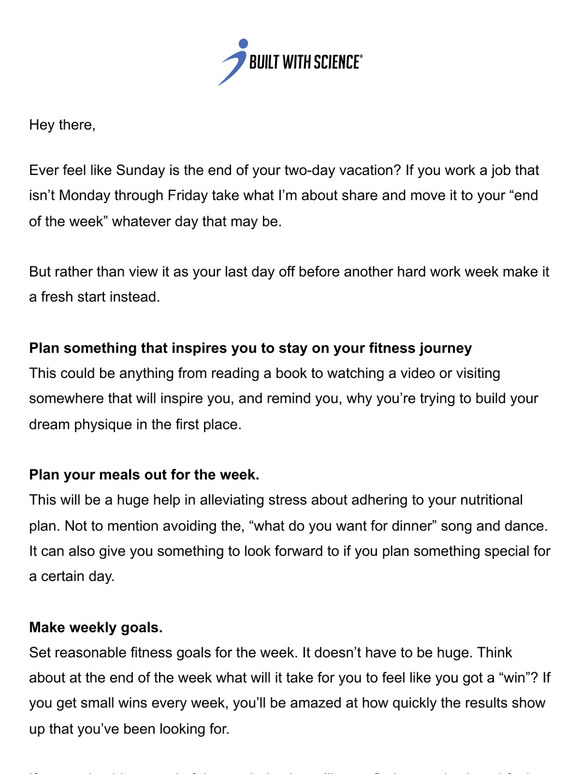 Built With Science 💪 3 Ways To Set Yourself Up For A Great Week Of