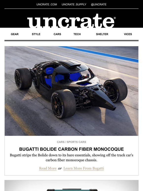 Uncrate: Bugatti Bolide Carbon Fiber Monocoque & more | Milled