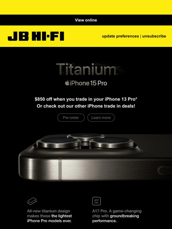 JB Hi-Fi: iPhone 15 Pro & iPhone 15 - Pre-Order now | Milled