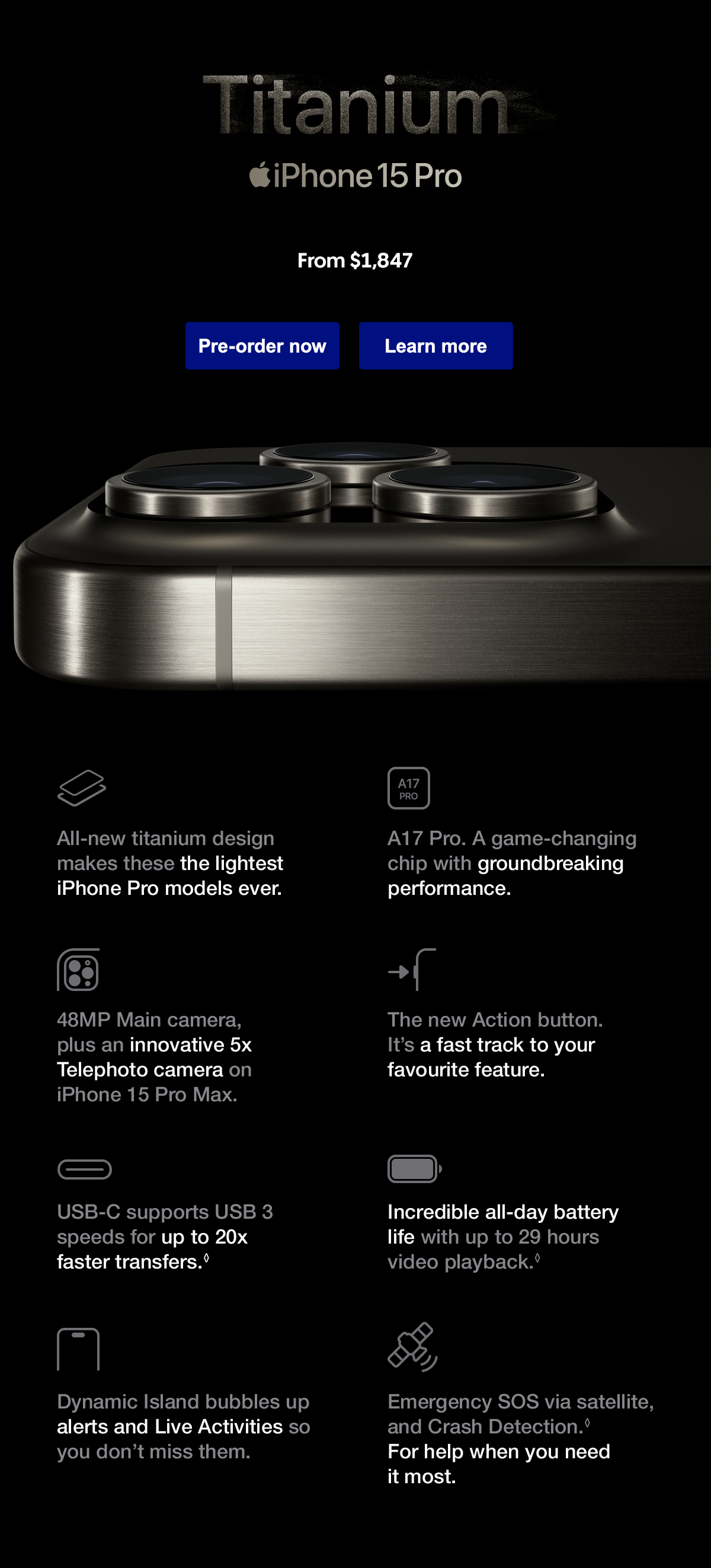 Officeworks: Pre-order iPhone 15 Pro from $1,847. Titanium goes Pro ...