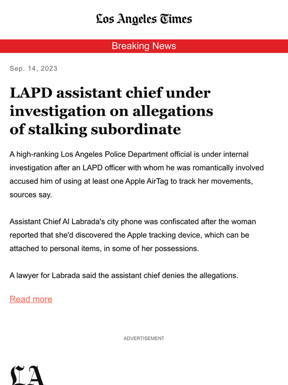 Los Angeles Times Lapd Assistant Chief Under Investigation On