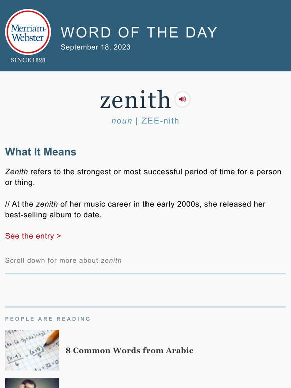 Merriam-Webster: Zenith - plus, 8 Common Words from Arabic | Milled