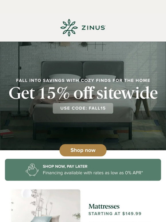 Zinus: 🍁 15% OFF SITEWIDE + Free shipping | Milled