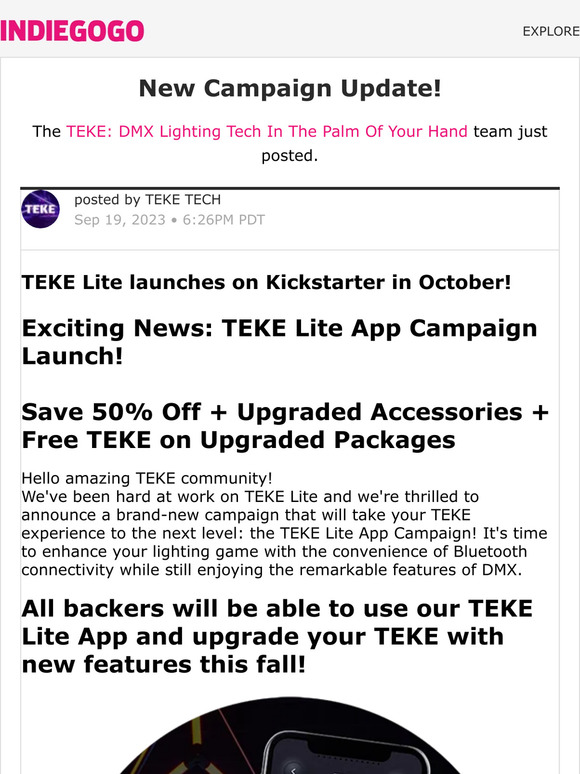 Indiegogo: 📢 Update #32 from TEKE: DMX Lighting Tech In The Palm Of ...