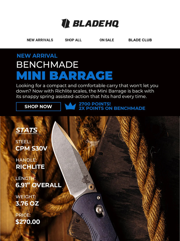 Blade HQ: Benchmade Mini Barrage dressed up in Richlite! | Milled